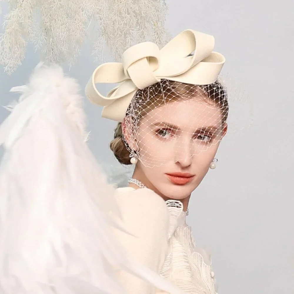 Accessories | Wool Felt Fascinators Wedding Hats For Women With Bowknot ...